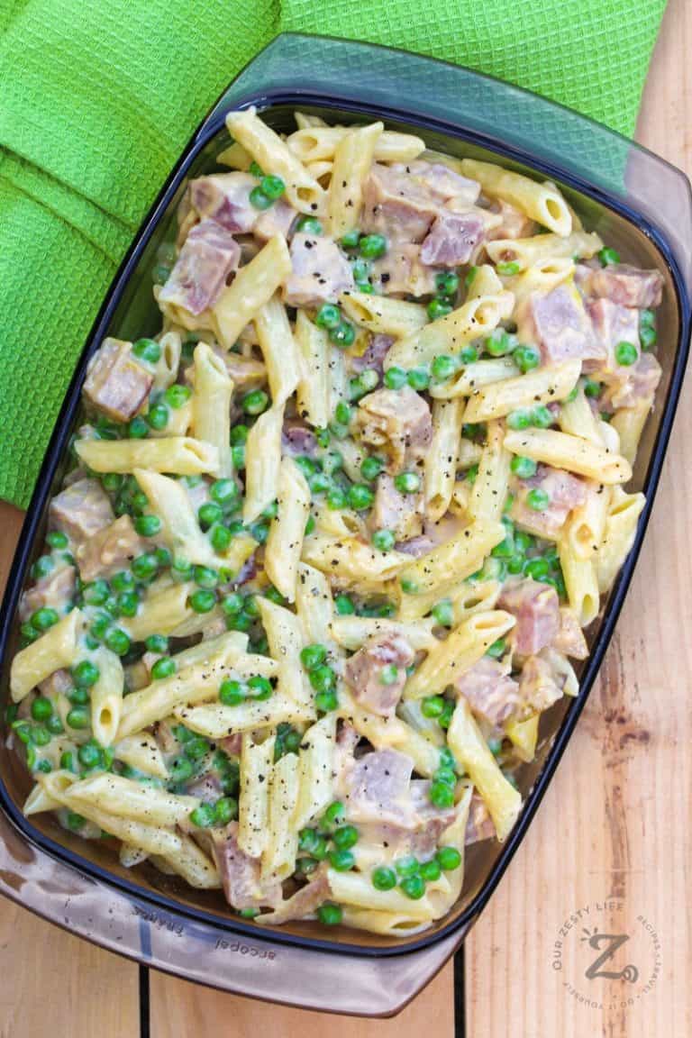 Ham And Pea Pasta Bake [Use Leftovers!] - Our Zesty Life