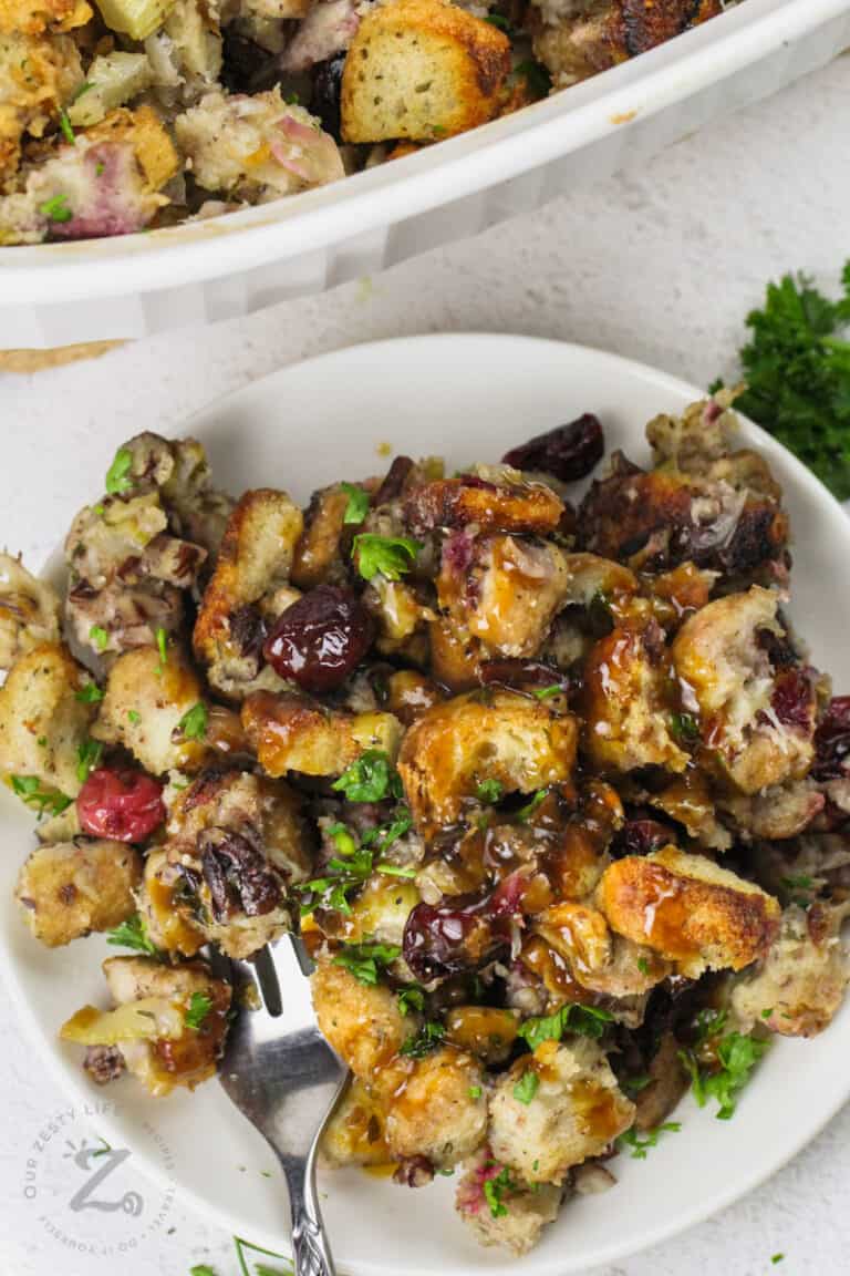 Easy Bread Stuffing (the best stuffing recipe ever!) - Our Zesty Life