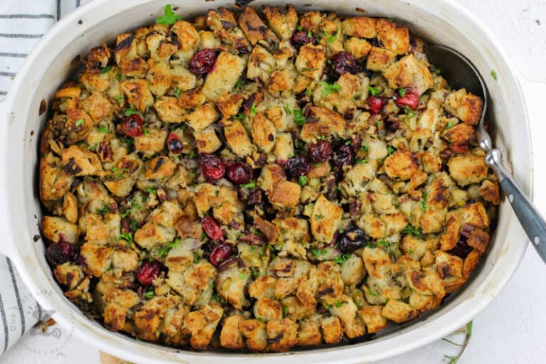 Easy Bread Stuffing (the best stuffing recipe ever!) - Our Zesty Life
