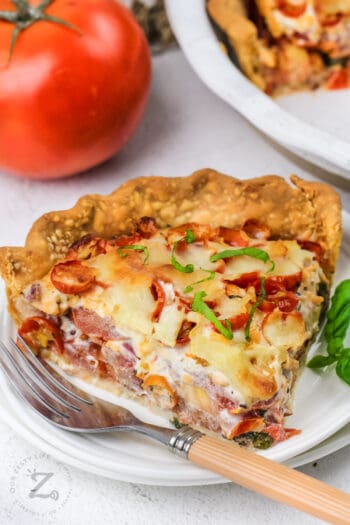 Tomato Pie (Cheesy Layers of Tomato and Basil!) - Our Zesty Life